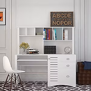 Holaki Computer Desk with Drawers & Bookshelf for Small Space,Wood Executive Desk Teens Student Desk Writing Laptop Home Office Desk with Keyboard Tray,Computer Desk with Hutch Antiqued White Finish