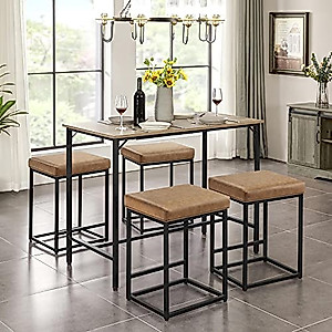Yaheetech 24" Metal Barstools Set of 4 Counter Height Bar Stools Backless Industrial Stool Modern Upholstered Leather Stools Dining Cafe Chair Brown
