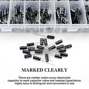 24 Values 500 Pcs Aluminum Electrolytic Capacitor Assortment Box Kit Range 0.1uF~1000uF MFD 10V/16V/25V/50V Radial Electrolytic Capacitors for TV, LCD Monitor, Radio, Stereo, Game