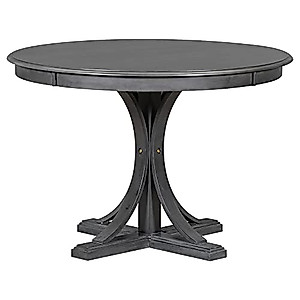Lepfun, Retro Curved Trestle Style Legs and 4 Upholstered Chairs, Kitchen Room (Dark Grey), 5-Piece Round Dining Table Set 1