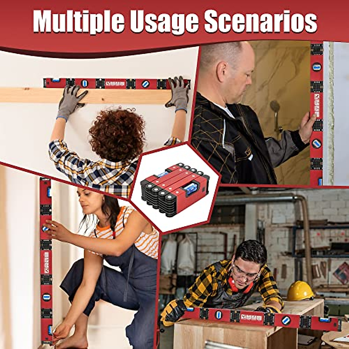 HBOKIT Foldable Level Multi-function Woodworking Tools 28inch Folding Level with 45°/90°/180° Bubbles for Carpenters,Woodworkers,Fabricator