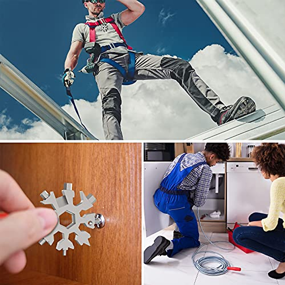 gift 18-in-1 Snowflake Multi Tool Stainless Durable and Portable Steel Multi-Tool for Indoor Outdoor Daily Tool, Great Christmas Gift (1PC Silver)