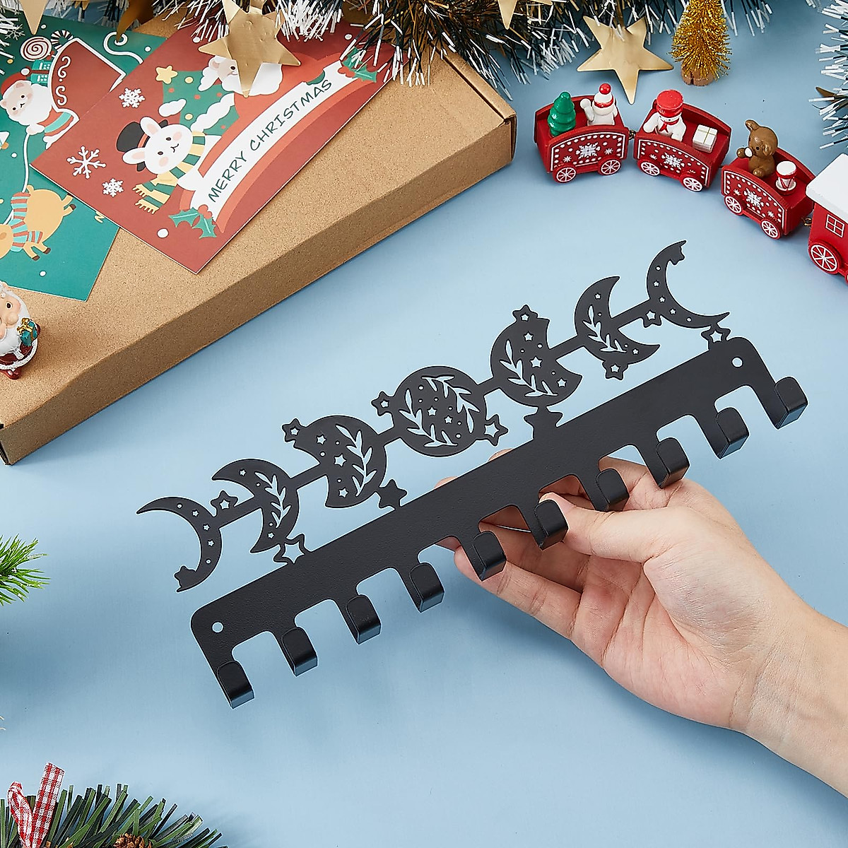 SUPERDANT Moon Phase Key Holder Moon Wall Decor Jewelry Holder Wall Hanging Hooks Metal 10 Hooks Key Holder Wall Moon Decorative Gothic Decor for Bedroom Keys Hangers Mug Purse Jewelry