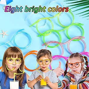 8 Pieces Silly Straw Glasses, Eyeglasses Straws Crazy Reusable Fun Loop Straws Novelty Drinking Eyeglasses Straw for Kids Party Annual Meeting, Fun Parties, Birthday (8 Colors)