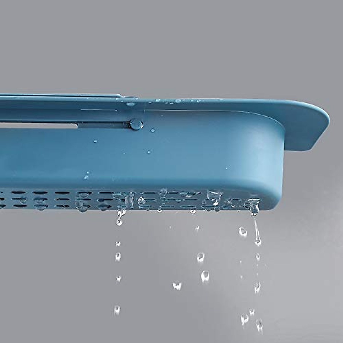 Telescopic Sink Storage Rack Holder Tray Expandable Drain Basket Rack Adjustable Sponge Soap Holder Drainer Sink Tray for Home Kitchen (BLUE)