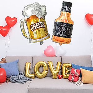 BIEUFBJI Whiskey Bottle Beer Cup Balloons Set of 4 Whiskey Bottle Beer Mug Super Shape Mylar Foil Balloon for Bar Summer Party Beer Festival Birthday Party Party Decoration Supplies