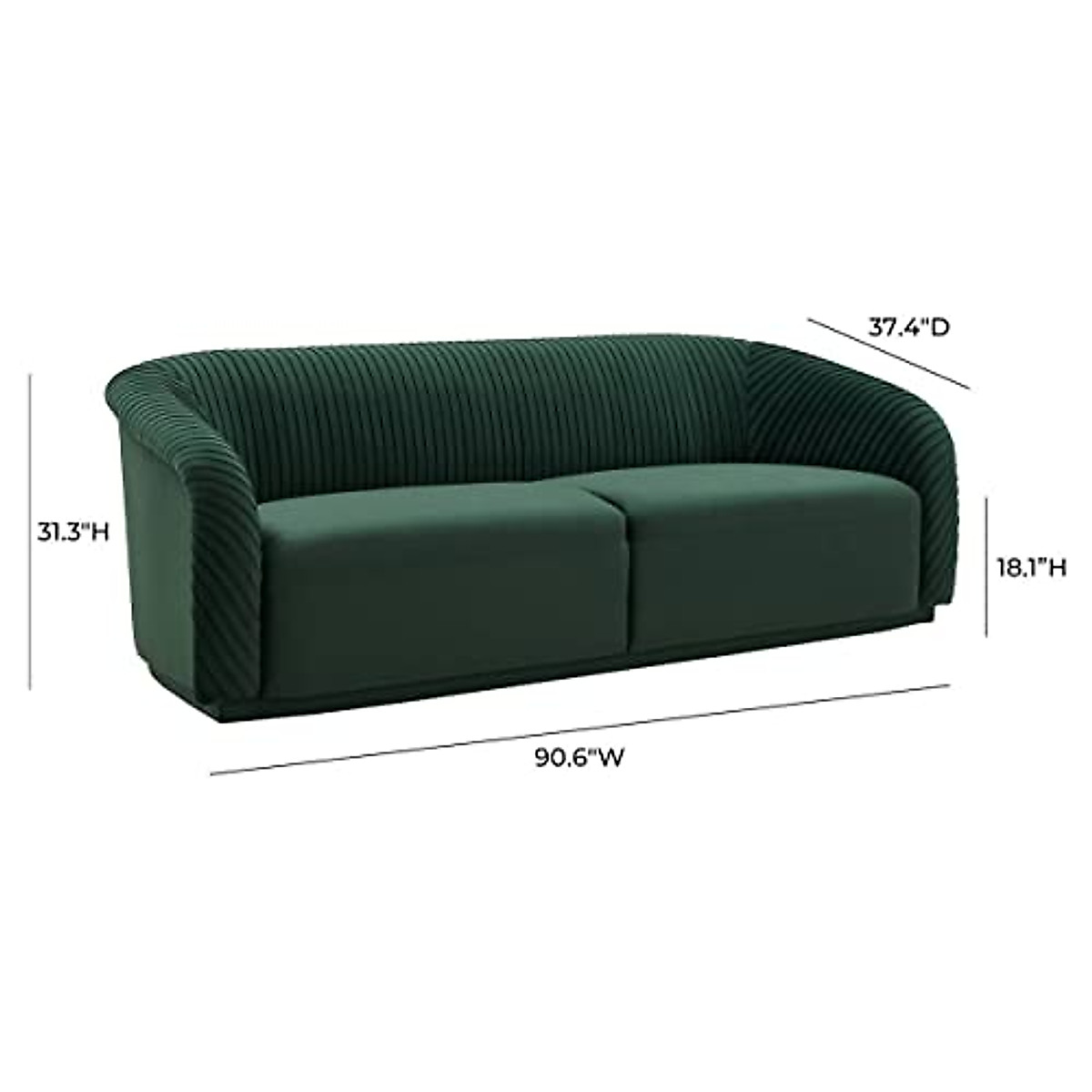 TOV Furniture Yara 31.3" H Velvet Upholstered Sofa in Pleated Forest Green