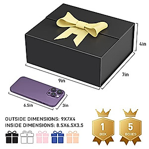 Black Gift Box with Lid, 9x7x4'' Gift Boxes for Presents with Ribbon and Greeting Card Magnetic Closure, Groomsman Proposal Box for Wedding,Birthday,Anniversary,Christmas Gift Luxury Wrap