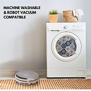 Candymosa Boho Trellis Area Rug, 2x3 Entry Rug Non-Slip Washable Indoor Door Mat, Ultra-Thin Oriental Accent Throw Rug for Kitchen Entryway Bathroom (Pet Friendly) - (Blue, 2'x3')