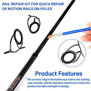 Fishing Rod Repair Kit 16pcs 8 Sizes Spinning Casting Rod Guides Eyelet Set 2pcs Brush 2pcs Wrapping Thread Ceramic Guides Rings Replacement Parts Repair for Baitcasting Sea Rods