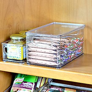 Youngever 2 Pack Stackable Plastic Storage Organizer Container Bins with Lids, Stackable Storage Bins with Handler for Refrigerator, Pantry (10" x 6" x 5")