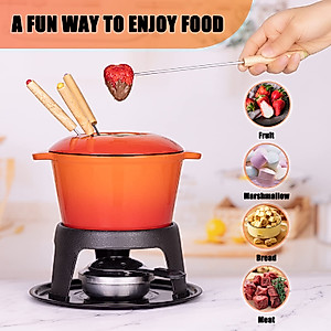 Mabeeze Cast Iron Fondue Set for Cheese, Chocolate or Meat - Includes Enameled 1.6 Qt Pot, 6 Fondue Forks, Burner, Stand, Base and Mitts