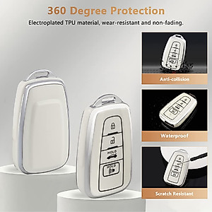 PIFOOG Key Fob Cover for Toyota Camry RAV4 Corolla C-HR Avalon Highlander Prius Smart Keys Case Shell Protector Bling Keychain Accessories 4 Button TPU Girly Women White Silver