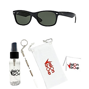 Ray-Ban RB2132 New Wayfarer Sunglasses + Vision Group Accessories Bundle, unisex-adult (Black/Crystal Green,58)