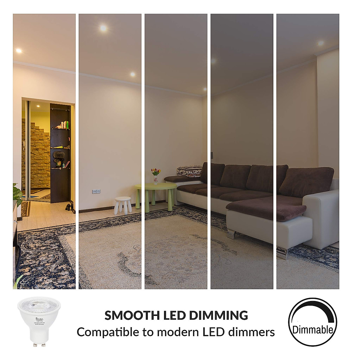 Simba Lighting LED GU10 5W Dimmable Spot Light Bulb (6 Pack) Halogen 50W Replacement MR16 Shape for Accent, Recessed, Track Lighting, 38° Beam Angle, 120V, Twist-N-Lock Bipin Base, 5000K Daylight