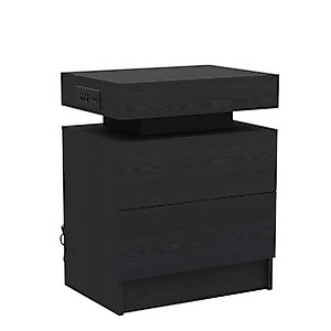LIKIMIO Night Stand with Charging Station, Modern Black Nightstand with LED Light and Drawers, Bedside Tables/End Table for Bedroom