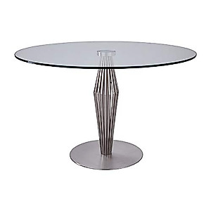Armen Living Lindsey Contemporary Dining Table in Brushed Stainless Steel Finish and Clear Glass top, silver