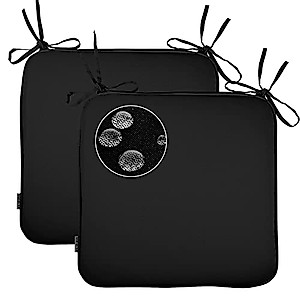 GUEGLSA Outdoor Indoor Waterproof Seat Cushions,16x16 Inches Patio Chair Cushion with Ties,Machine Washable Seat Pad for Home Garden Kitchen Dining Office Chair, Set of 2, Black