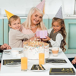 Geyoga 200 Pcs Anniversary Cocktail Napkins Guest Napkins Birthday Decoration Gold Foil Black Napkin Men Women Disposable Paper Napkins Pack for Wedding Party Supplies (50th Birthday)