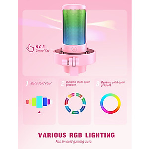 FIFINE USB Streaming Gaming Microphone, PC Condenser Desktop Mic for Video, Home use, YouTube, with RGB Control, Gain Knob, 3.5mm Headphone Jack, Shock Mount, on Computer/PS5-AmpliGame A8 Pink