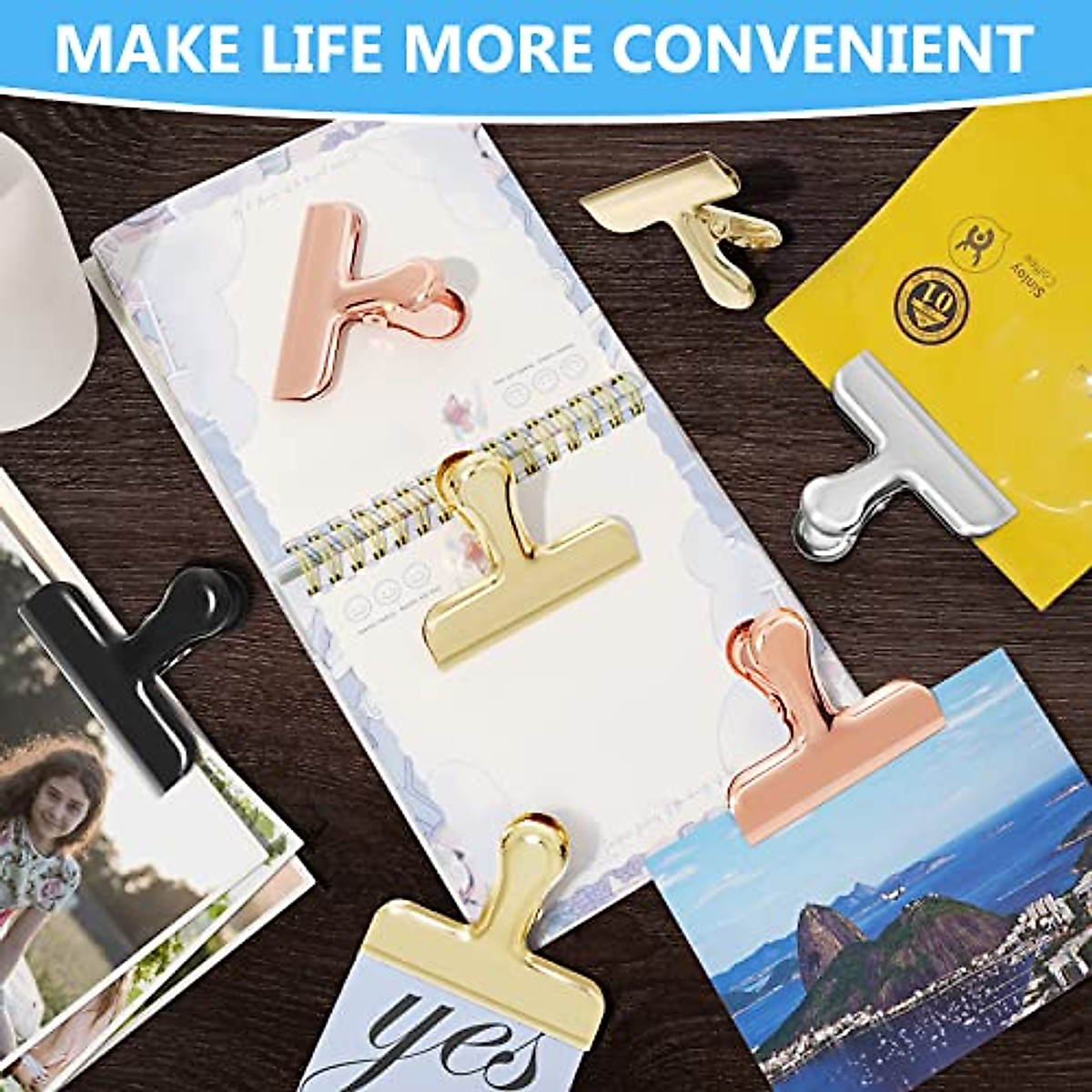 Bag Clips, Heavy Duty Stainless Steel Chip Clips, 8 Pack Food Bags Clamp Great for Kitchen Office to Seal Coffee Bags, Paper Sheets - Pack of 8