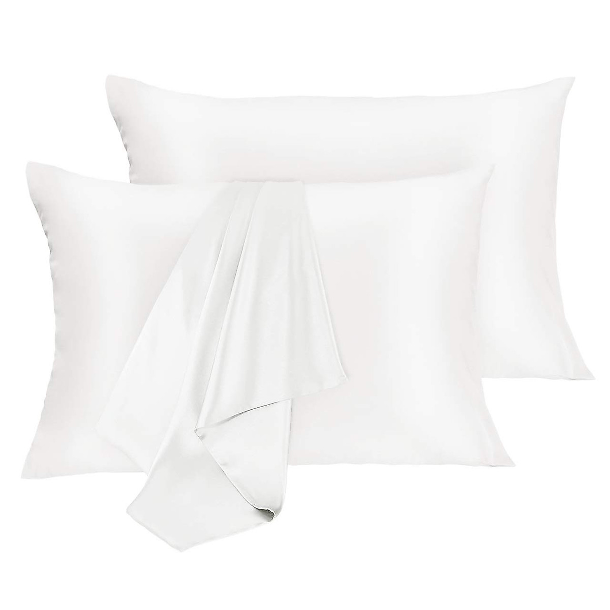 Kinself Silk Pillowcase for Hair and Skin, 2 Pack 100% Both Side Mulberry Silk Bed Pillowcase with Hidden Zipper, Silk Pillow Cover 19 Momme Soft Breathable Smooth King Pillow Case (White)