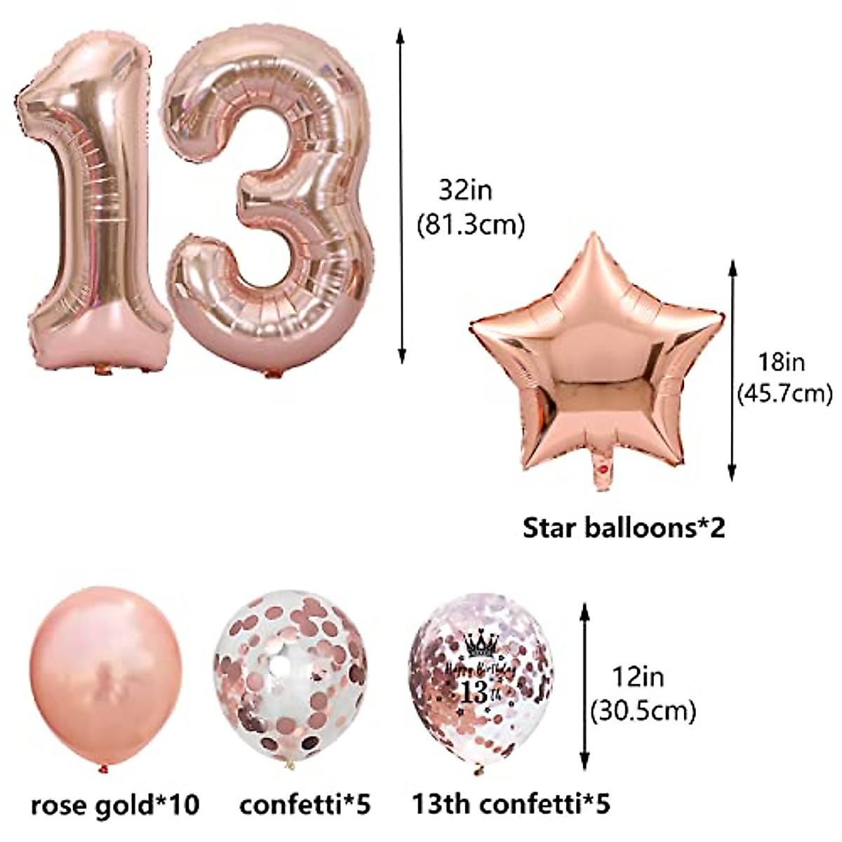 13th Birthday Decorations for Girl Rose Gold, OMG UR A Teenager Balloons Birthday Banner Number 13 Birthday Foil Balloons Confetti Balloons for 13 Years Old Birthday Girls