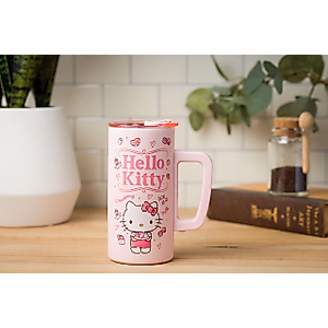 Silver Buffalo Sanrio Hello Kitty Double Wall Stainless Steel Coffee Mug with Handle Featuring Hello Kitty, 15 Ounces