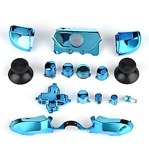 Pomya Full Set, RT/LT RB/LB Dpad ABXY Buttons Strat/Back Sync Buttons for Microsoft One Controller 3.5mm Jack, Blue Red (Blue)