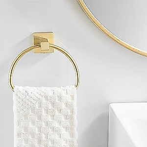 Leyden Brushed Gold Hand Towel Holder, Bathroom Towel Ring, Bath Hand Towel Hangers Wall Mounted Half Round Modern