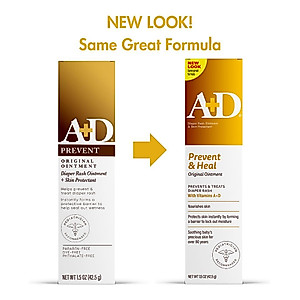 A+D Original Diaper Rash Ointment Prevents & Treats Diaper Rash, Moisturizing Skin Protectant with Vitamins A & D, Healing Skin Ointment for Dry and Cracked Skin 4oz
