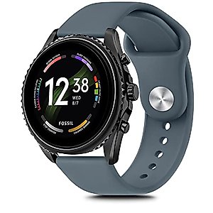Silicone Band for Fossil Men's Gen 6/5E 44mm/Gen 5 Carlyle/Garrett/Women's Julianna Smart Watch, 22mm Adjustable Soft Silicone Sport Strap Replacement Band for Women Men (Blue Gray)