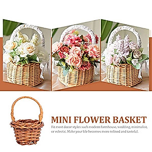 Happyyami 20 Pcs Small Flower Girl Woodchip Country Basket Tiny Wicker Basket With Handle Mini Woven Wooden Basket Desktop Miniature Wicker Basket (30PCS)