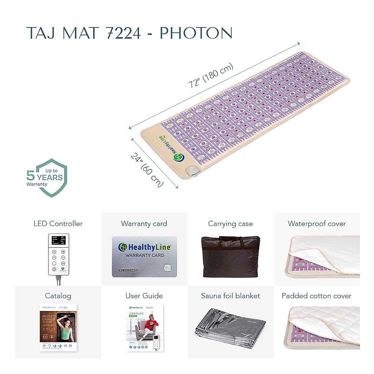 Healthyline Advanced Infrared Heating Pad - Amethyst, Tourmaline and Jade Gemstones - Heated Mat with LED Red Lights, Negative Ions - 72 x 24 inches