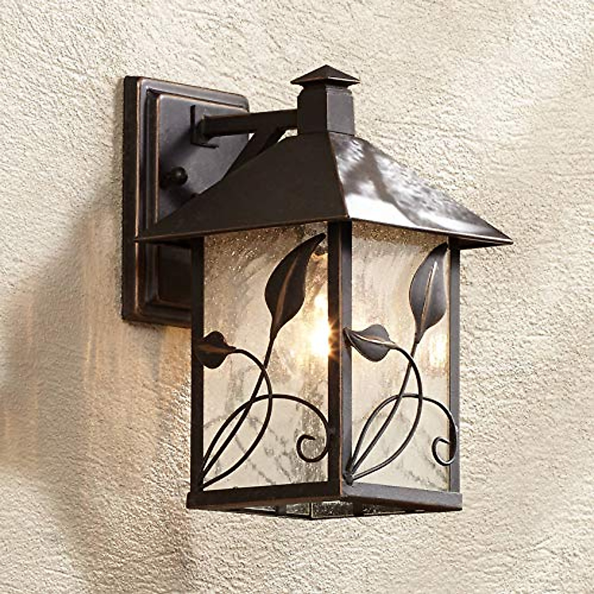 Franklin Iron Works French Garden Rustic Farmhouse Outdoor Wall Light Fixture Bronze Lantern 10 1/2" Clear Seedy Glass for Exterior Barn Deck House Porch Yard Patio Outside Garage Front Door Garden