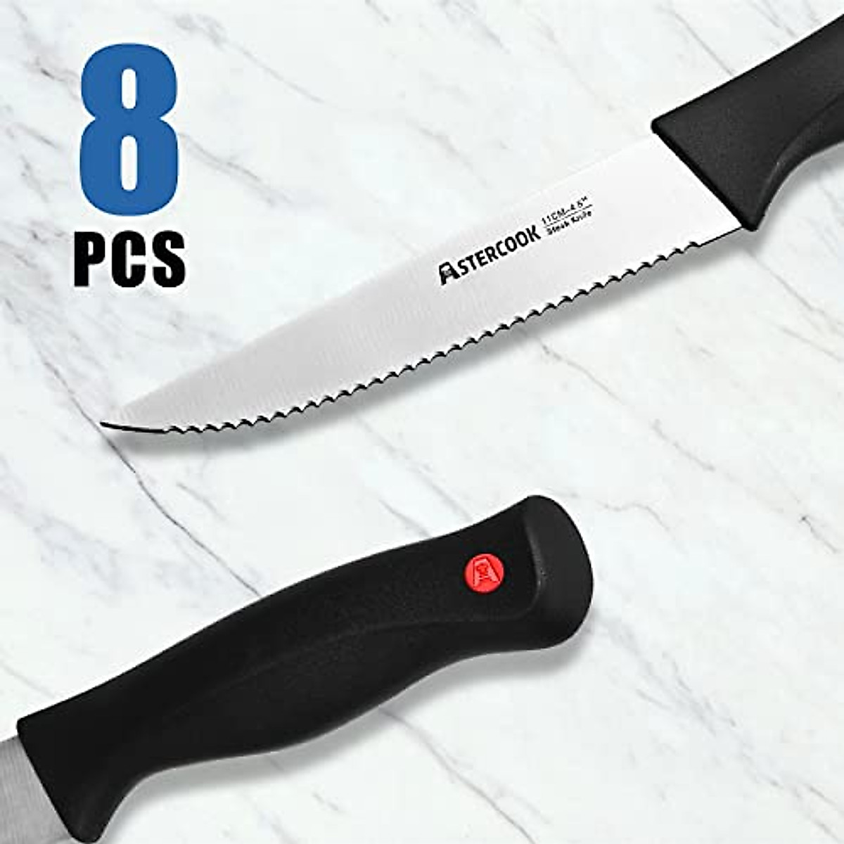 Astercook Steak Knife, Steak Knives Set of 8 with Sheath, Dishwasher Safe High Carbon Stainless Steel Steak Knife with Cover, Black