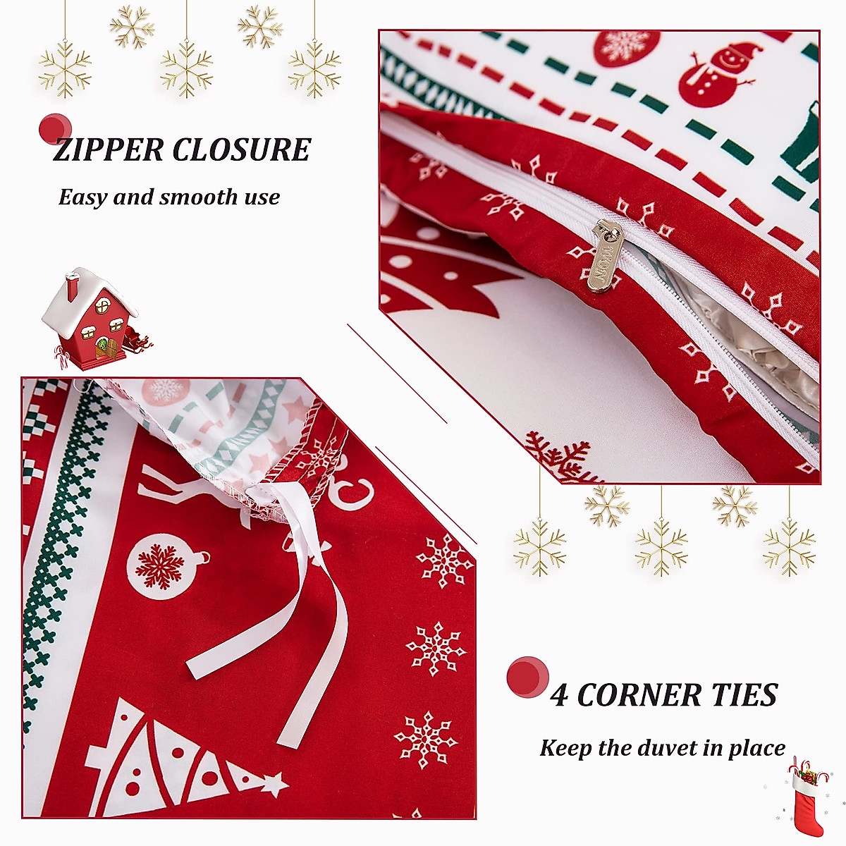 Dobuyly Christmas Duvet Cover Set Queen Reversible Christmas Tree Reindeer Boho Bedding Set 3 Pieces Soft Microfiber Comforter Cover for Bedroom Decor