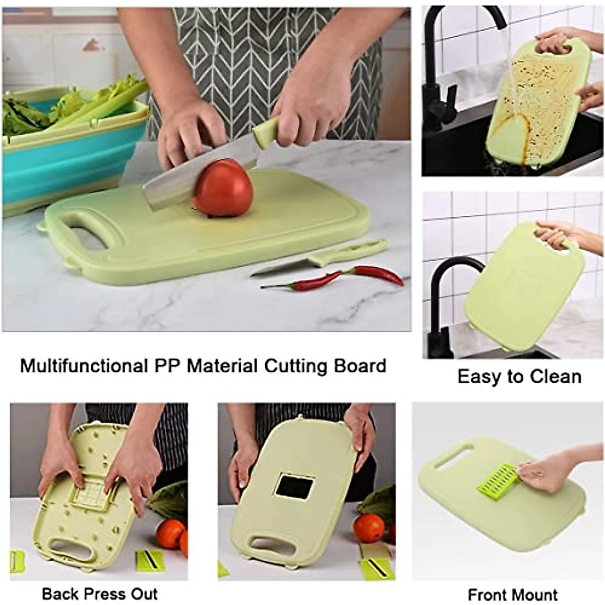 AJH3 ESSENTIALS 9-in-1 Collapsible Cutting Board with Colander and Prep Tub: The Ultimate Meal Prep Station for Any Occasion (Blue/Green)