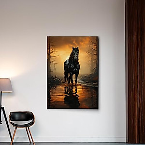 Majestic Black Stallion Galloping In The Clouds, Black Horse On Salt Flats, Canvas Print, Black Horse Print, Black Horse Wall Art, Wall Art, Home Decor