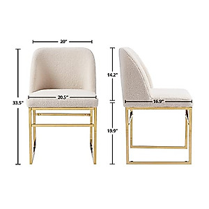 Cozy Castle Sherpa Accent Chairs Set of 2, Upholstered Living Room Side Chairs with Gold Metal Base, Fuzzy Comfy Kitchen Chairs, Beige