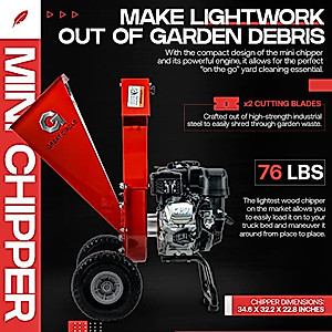 GreatCircleUSA Mini Wood Chipper Shredder Mulcher Ultra Duty 7 HP Gas Powered 3" Inch Max Wood Capacity EPA/CARB Certified Aids in Fire Prevention and Building Firebreaks
