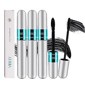 Vibely Mascara 5x Longer Waterproof, 2 in 1 4D Silk Fiber Lash Mascara, Lash Cosmetics Vibely Mascara 5x Longer Washable, Long-lasting Thrive Black Mascara for Natural Lengthening and Thickening (3pcs)