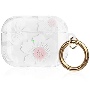MOLOVA Airpods Pro Case Flower with Keychain Cute Floral Print Airpod Pro Protective Hard Case Cover for Apple Airpod Pro Charging Case LED Visible (Morning Glory)