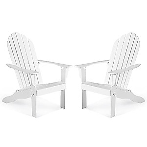 Tangkula Adirondack Chair, Acacia Wood Adirondack Lounger Chair, Outdoor Armchairs with Slatted Seating, Weather Resistant, for Patio Deck Lawn Backyard, Garden Adirondack Furniture (2, White)