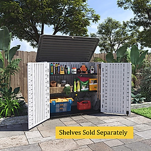HOMSPARK Storage Shed Weather Resistance, Multi-Purpose Outdoor Storage Cabinet Waterproof, Outdoor Storage Cabinet for Bike, Garbage Cans, Lawnmower, Garden Accessories (off white, Standard-26 cu ft)
