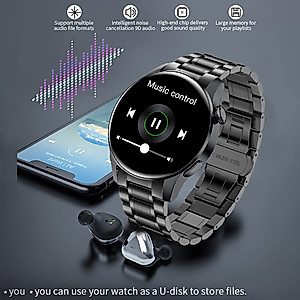 FILIEKEU Men Women Smart Watch Bluetooth Calls Heart Rate Sleep Monitor Steps Mens Smart Watch IP67 Waterproof Fitness Tracker Casual Black Stainless Steel Smart Watches for Android iOS