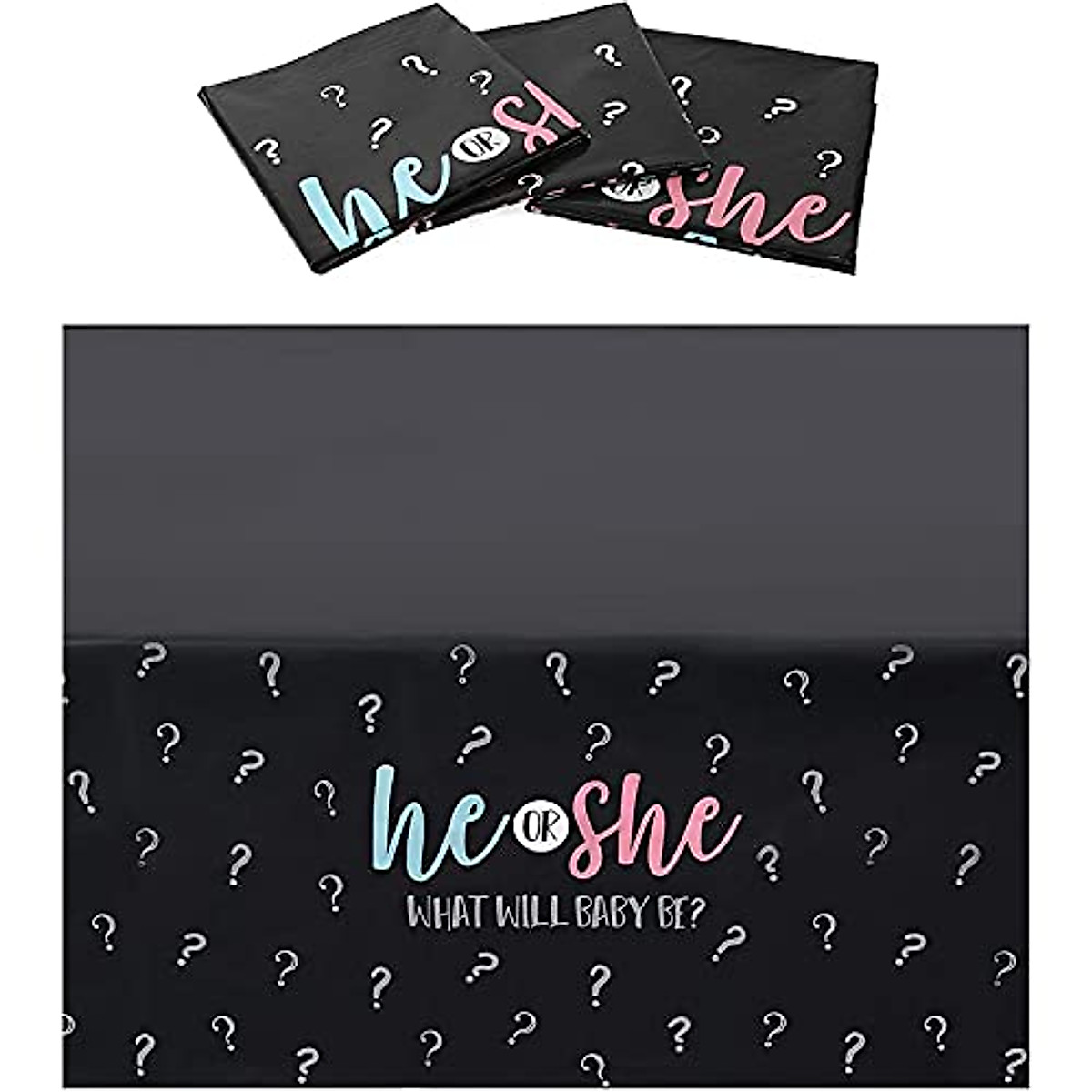 Sparkle and Bash Gender Reveal Party Plastic Tablecloth, He or She (54 x 108 in, 3 Pack)
