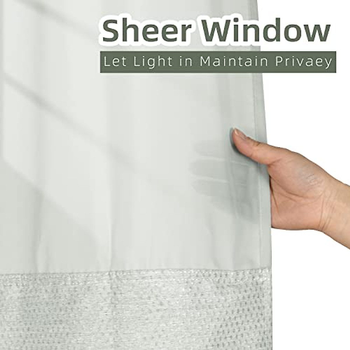 ANYEV Waffle Shower Curtain, Fabric Shower Curtains Hotel Grade No Hooks Needed Shower Curtain with Snap in Liner,Water Repellent Silver Grey