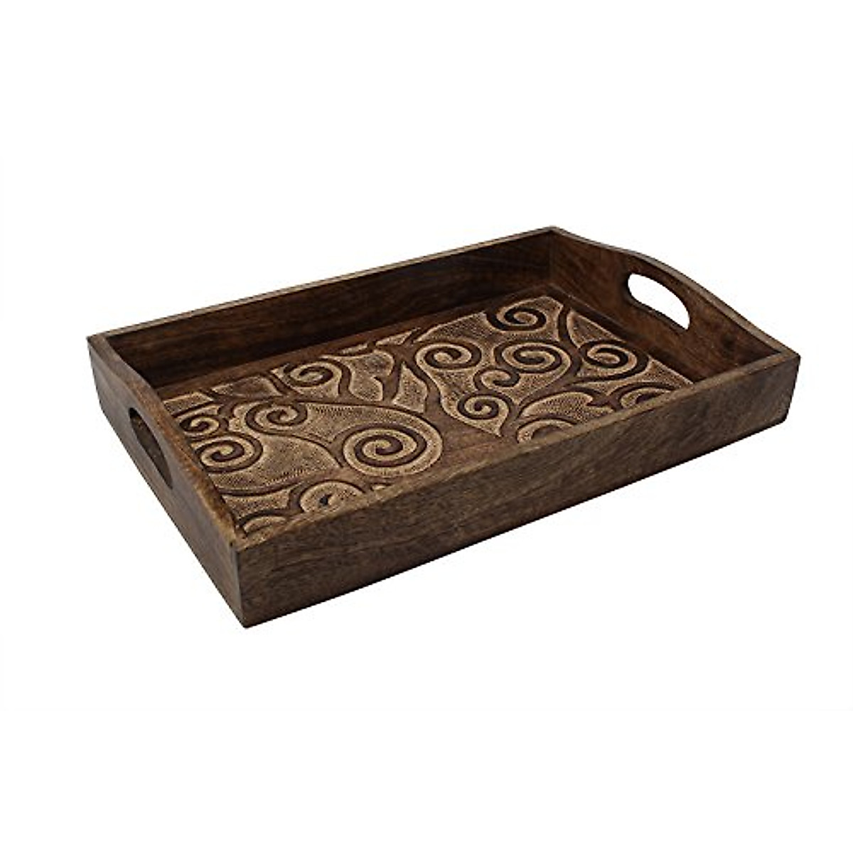 Tree of Life Hand Carved Wooden Breakfast Serving Tray with Handle for Tea Snack Dessert Kitchen Dining Serve-Ware Accessories 15 x 10 Inches