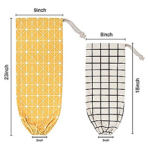 2 Pcs Plastic Bag Holders for Grocery Bags Large Plastic Bag Organizer Grocery Bag Dispensers Trash Bag Storage Holder for Office Kitchen Home (Yellow Rhombus, White Check)